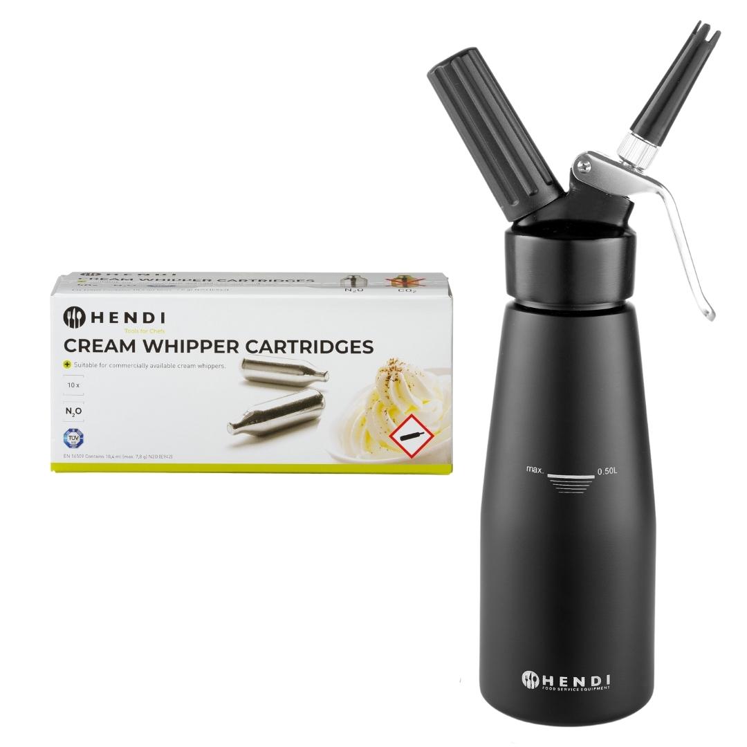 Whipped cream maker Kitchen Line black with whipped cream patterns